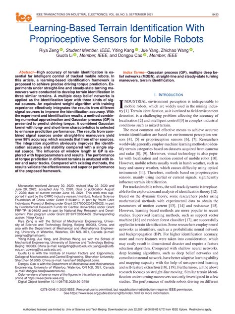 Pdf Learning Based Terrain Identification With Proprioceptive Sensors For Mobile Robots