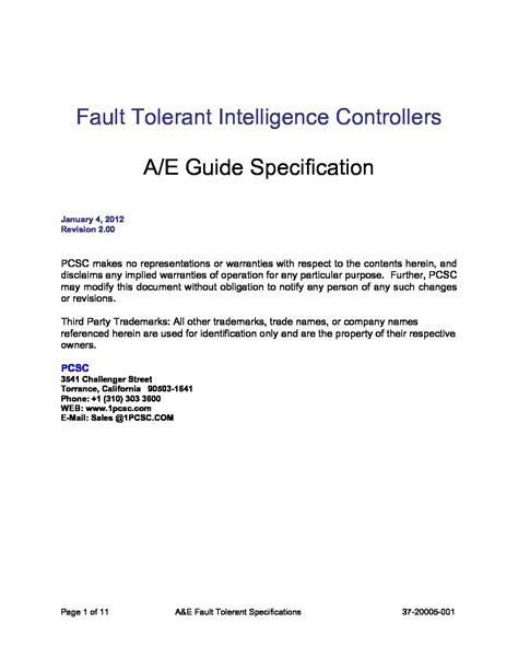 A E Fault Tolerant Specifications PCSC