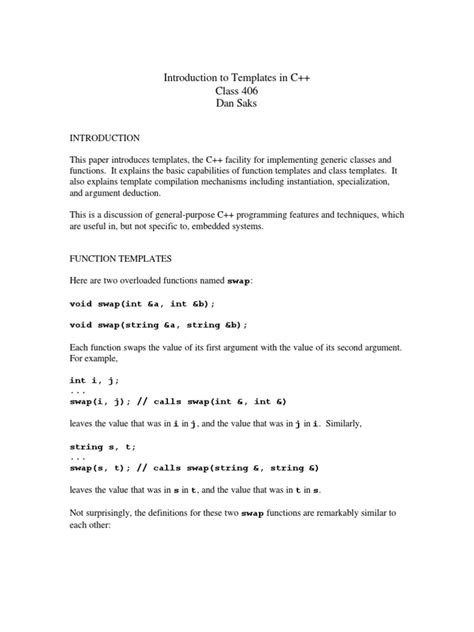 introduction to templates in c pdf c parameter computer