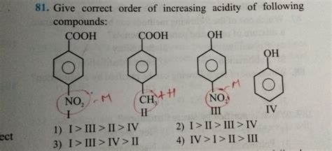 Give correct order of increasing acidity of following compounds: O=C(O)c1..
