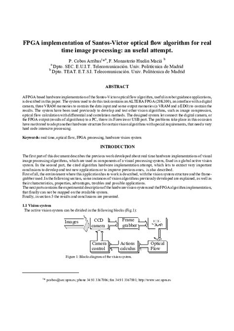 Pdf Fpga Implementation Of Santos Victor Optical Flow Algorithm For Real Time Image Processing