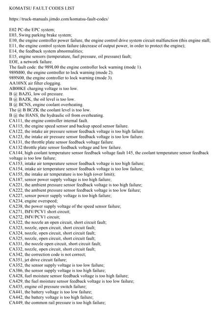 Komatsu Fault Codes Lis Ttxt Pdf