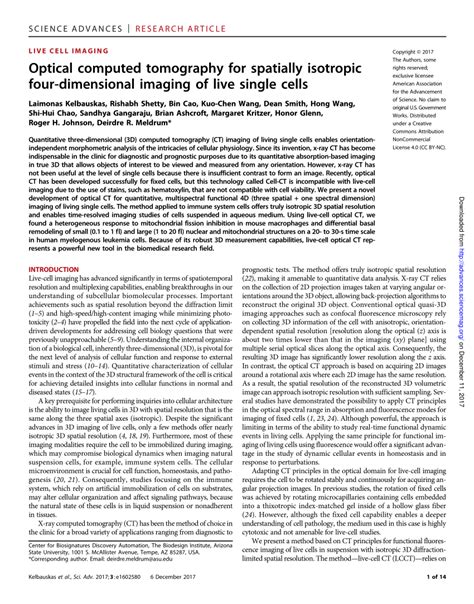 Pdf Optical Computed Tomography For Spatially Isotropic Four Dimensional Imaging Of Live