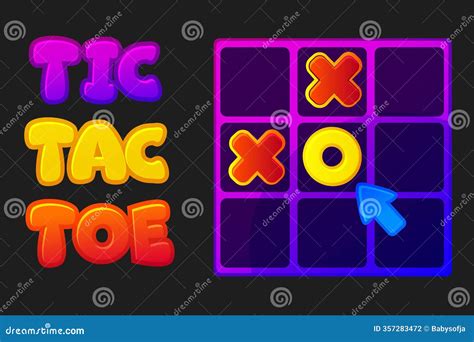 tic tac toe ui with arow cursor vector cartoon strategy game noughts