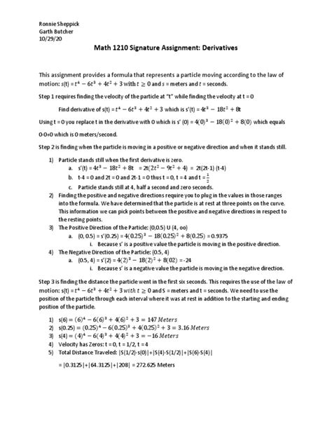 Math 1210 Signature Assignment Ronnie Download Free Pdf Derivative