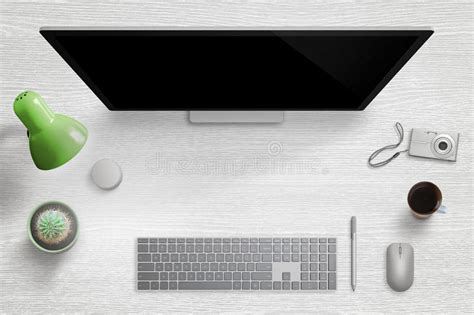 Modern Home Desk Workplace Computer Display With Keyboard Mouse Pen