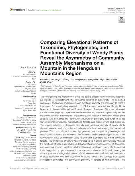 Pdf Comparing Elevational Patterns Of Taxonomic Phylogenetic And Functional Diversity Of