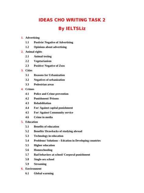 Ideas For Writing Task 2 Ielts Liz Pdf