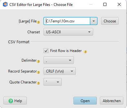 Editor For Large CSV Files DbSchema