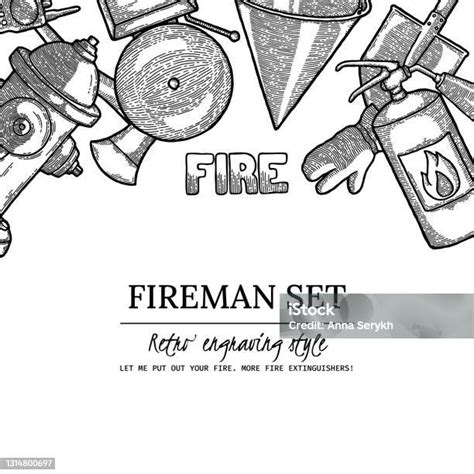 소방관 도구 벡터 일러스트의 소방 빈티지 요소 세트 구조 장비 가 격리되었습니다 배너 소셜 미디어 포스터 지침에 대한 복사 공간이있는 템플릿을 디자인합니다 상단에 테두리