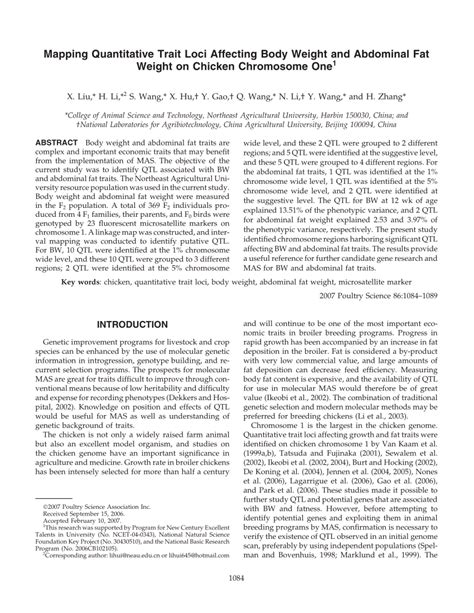 Pdf Mapping Quantitative Trait Loci Affecting Body Weight And Abdominal Fat Weight On Chicken