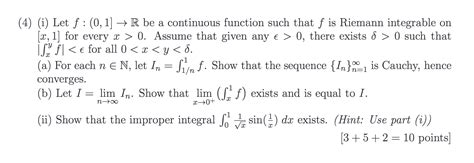 solved 4 i let f 0 1] → r be a continuous function