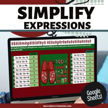 Christmas Simplify Expressions Add Subtract Digital And Print Activity