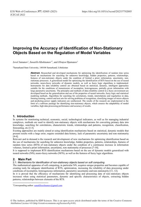 Pdf Improving The Accuracy Of Identification Of Non Stationary