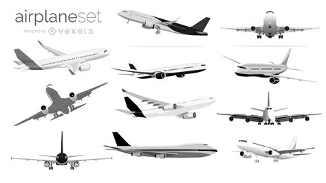 Descarga Vector De Conjunto De Ilustración De Avión Blanco Y Negro