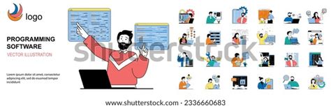 Programming Software Concept Character Situations Mega Stock Vector