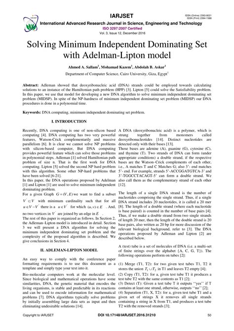 Pdf Solving Minimum Independent Dominating Set With Adelman Lipton Model