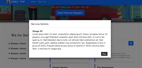 Vehicle Service Management System In PHP Free Source Code SourceCodester