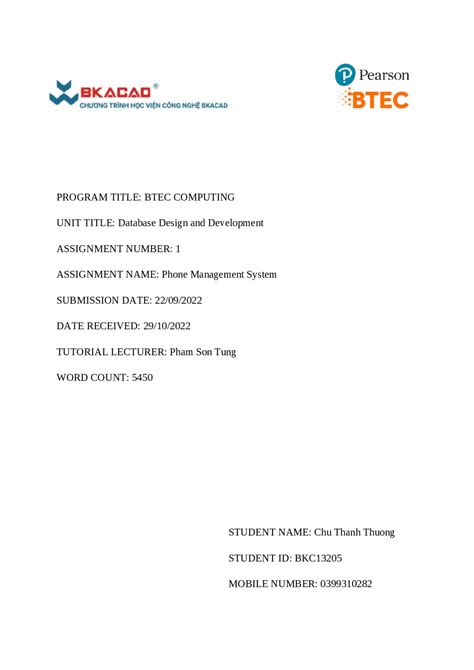 Assignment 1 Database 2022 Thesis Database Programming Docsity