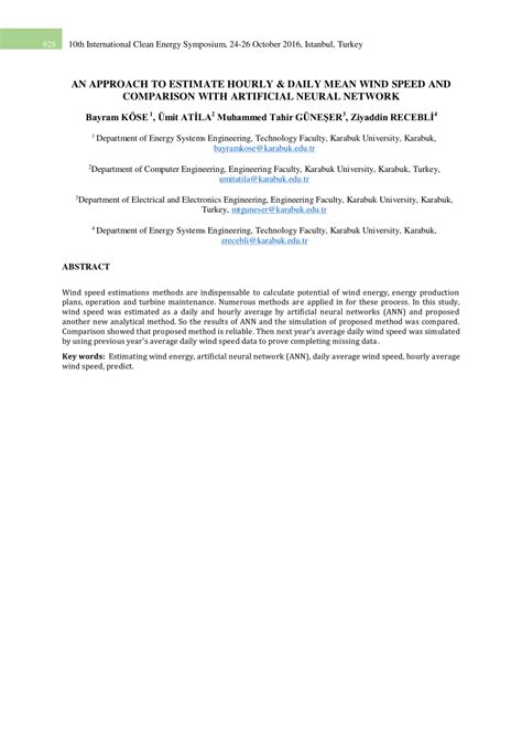 Pdf An Approach To Estimate Hourly And Daily Mean Wind Speed And