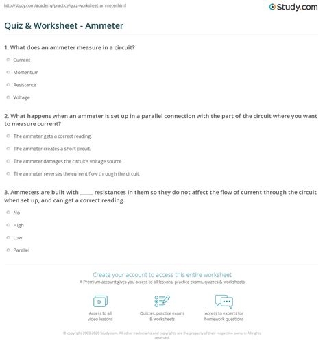 Quiz Worksheet Ammeter Study Com
