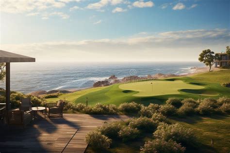 Coastal Golf Course With Ocean Views Combining Generative Ai Stock