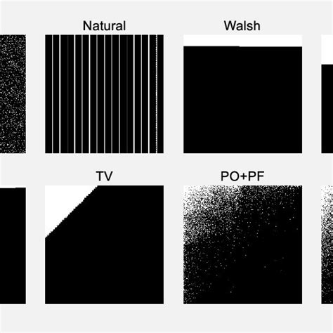Sampling Diagram In The Hadamard Spectral Domain For Different Sampling