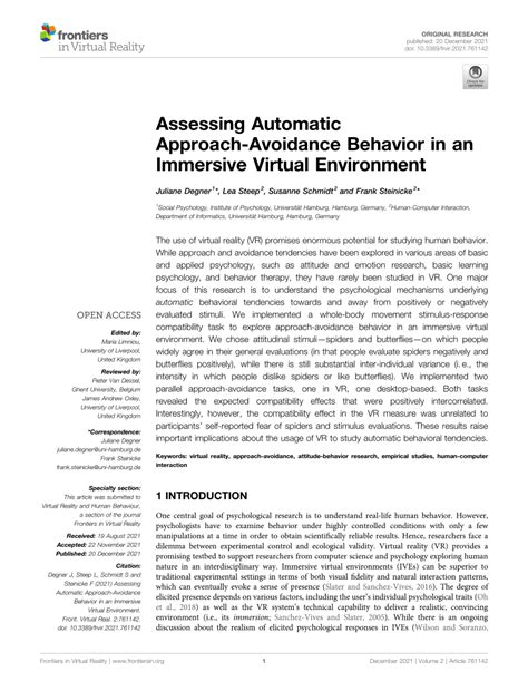 Pdf Assessing Automatic Approach Avoidance Behavior In An Immersive