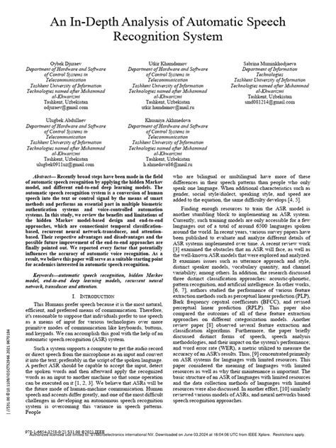 An In Depth Analysis Of Automatic Speech Recognition System Pdf