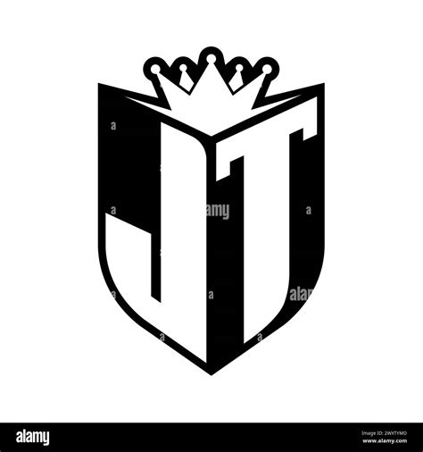 Jt Letter Bold Monogram With Shield Shape And Sharp Crown Inside Shield