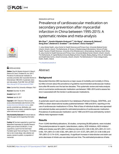 Pdf Prevalence Of Cardiovascular Medication On Secondary Prevention After Myocardial