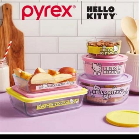Pyrex Kitchen Pyrex Hello Kitty Piece Glass Food Storage Set Poshmark