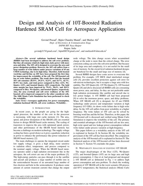 Pdf Design And Analysis Of 10t Boosted Radiation Hardened Sram Cell For Aerospace Applications