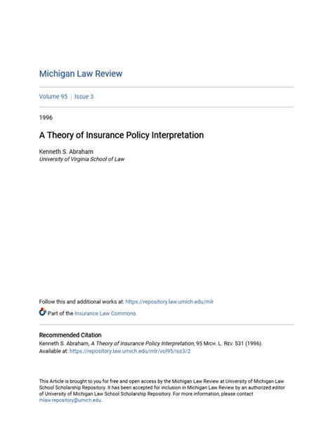 A Theory Of Insurance Policy Interpretation Pdf Insurance Legal