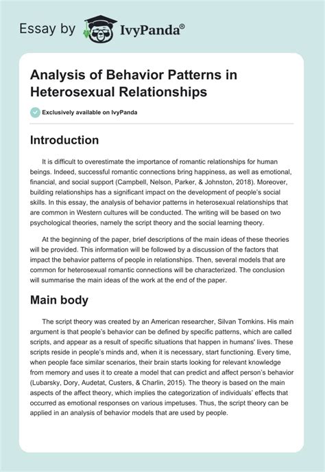 Behavior Patterns In Heterosexual Relationships 1389 Words Essay Example