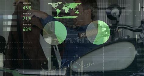 Analyzing Data With Green Charts Businessman Using Animation With World Map Stock Footage