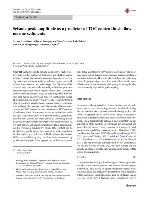 pdf seismic peak amplitude as a predictor of toc content in shallow