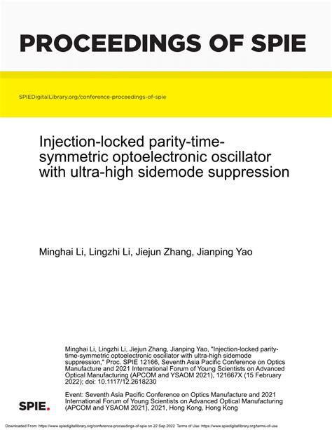 Pdf Injection Locked Parity Time Symmetric Optoelectronic Oscillator