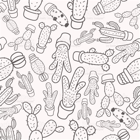 백그라운드에 선인장과 선인장 완벽 한 패턴입니다 손으로 그린 귀여운에 대한 스톡 벡터 아트 및 기타 이미지 귀여운 그리기 꽃 식물 Istock