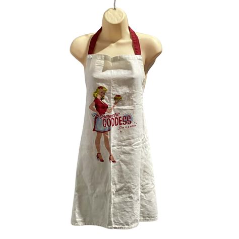 Domestic Goddess Apron With Pin Up Girl In Cream And Red