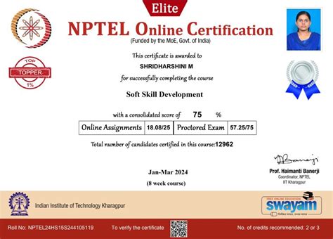 Shridharshini Maruthi On Linkedin Nptel Softskills