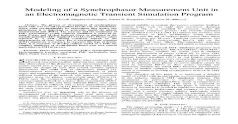 Download Pdf Modeling Of A Synchrophasor Measurement Unit In An