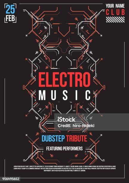 사이버 펑크 미래 포스터입니다 복고풍 미래 포스터 템플릿입니다 전자 음악 레이아웃입니다 현대 클럽 파티 전단지 헤드업 디스플레이 그래픽 사용자 인터페이스에 대한 스톡 벡터