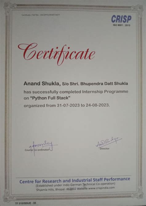 Anand Shukla On Linkedin Python Fullstack Crisp Internship Learningjourney
