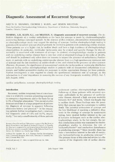 Pdf Diagnostic Assessment Of Recurrent Syncope
