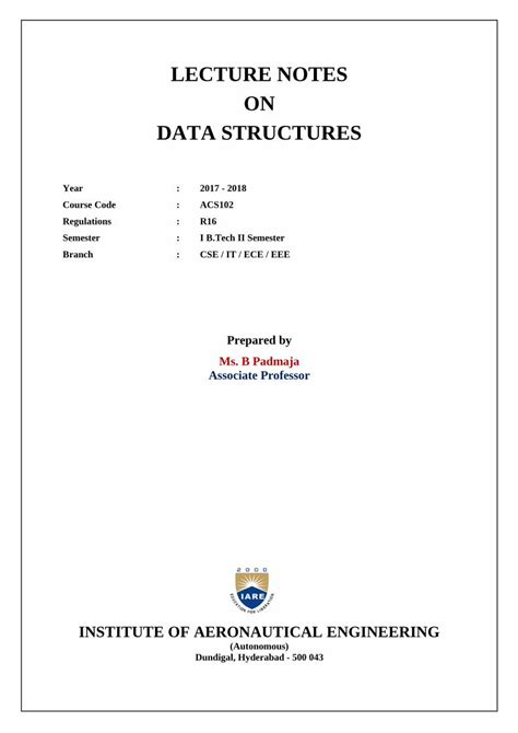 pdf lecture notes on data structures welcome to … · lecture notes