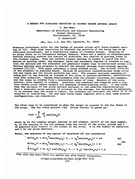 A Method For Sidelobes Reduction In Thinned Random Antenna Arrays