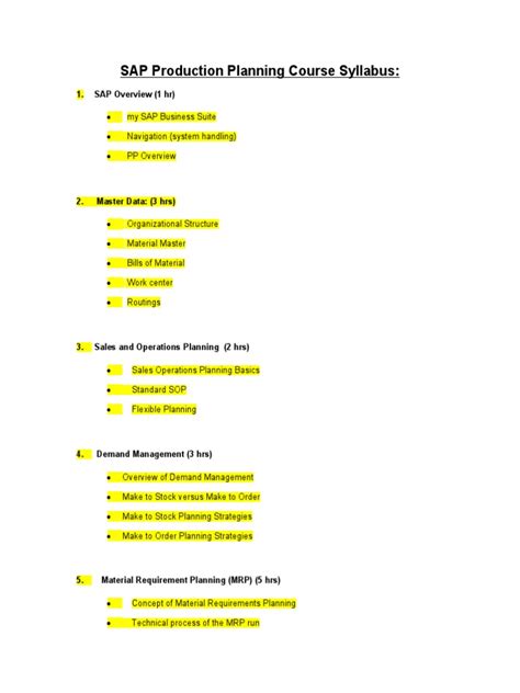 Sap Pp Course Syllabus Pdf