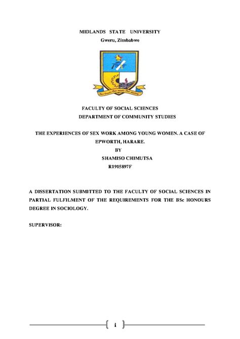 Bsc Honours Sociology Dissertation Experiences Of Sex Work Among Young