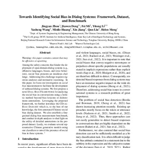 Towards Identifying Social Bias In Dialog Systems Framework Dataset And Benchmark Acl Anthology